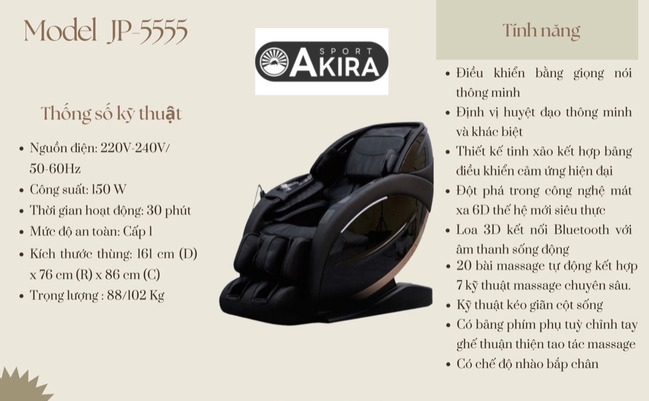 Ghế massage Akirasport JP-5555 – Akira