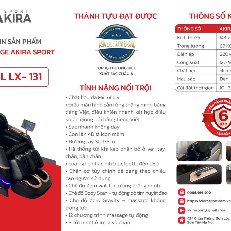 GHẾ MASSAGE AKIRASPORT CZ-989 – Akira